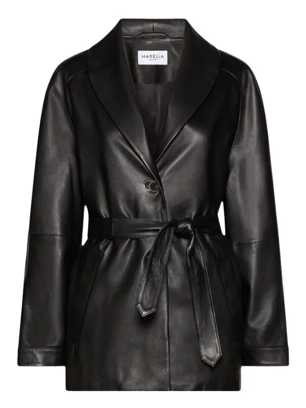 Marella Belted Leather Shawl Collar Jacket - Black