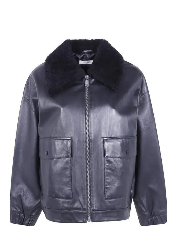 Liviana Conti Long Sleeve Leather Zip-up Jacket - Black