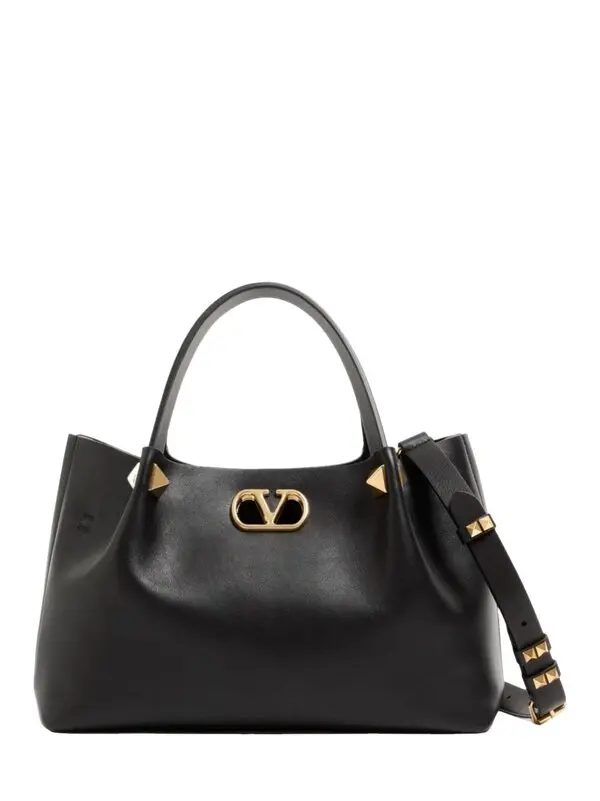 Valentino Garavani Small Soft Leather Shopping Bag With Detachable Shoulder Strap - Black