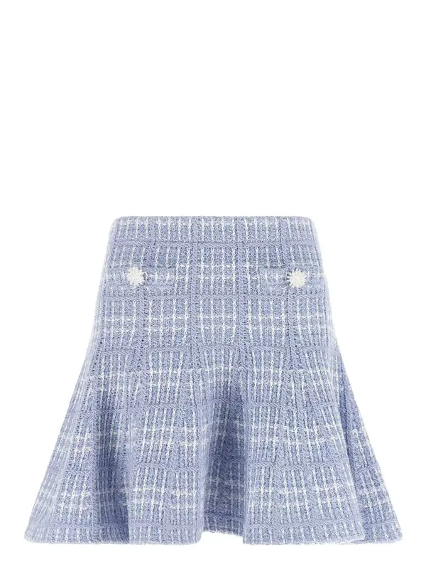 SELF-PORTRAIT Checked Flared Knitted Skirt - Blue