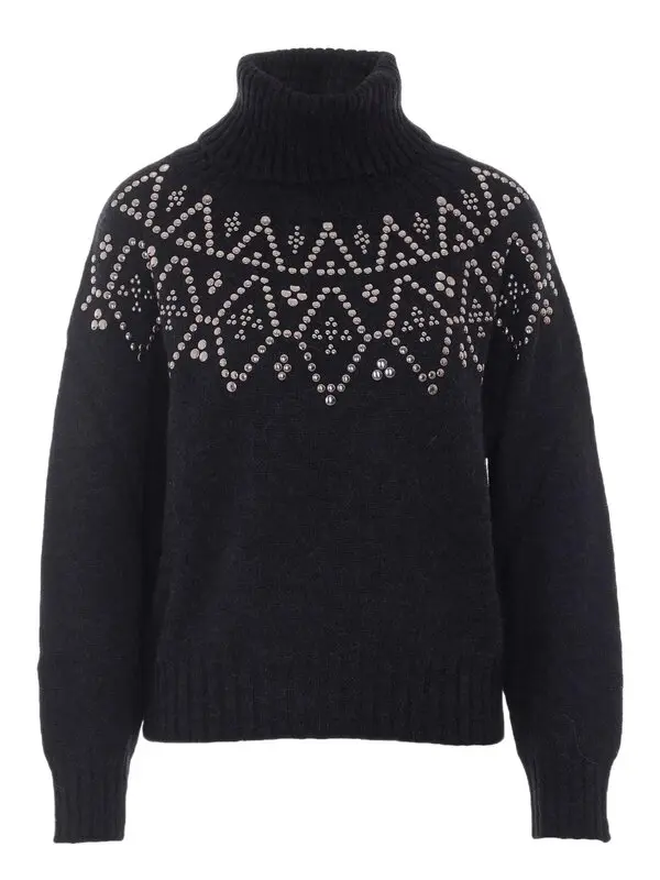 Alpha Studio Studded High-neck Knitted Sweater - Black