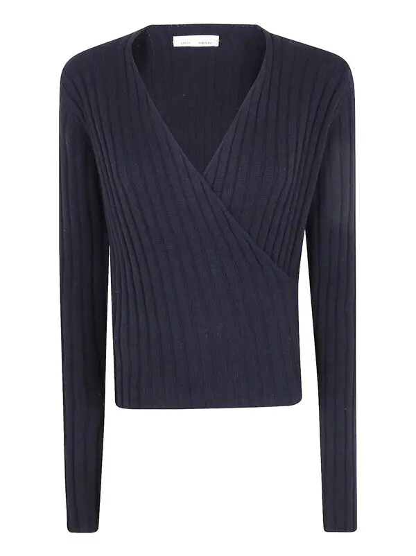Liviana Conti Long-sleeve Ribbed V-neck Pullover - Black