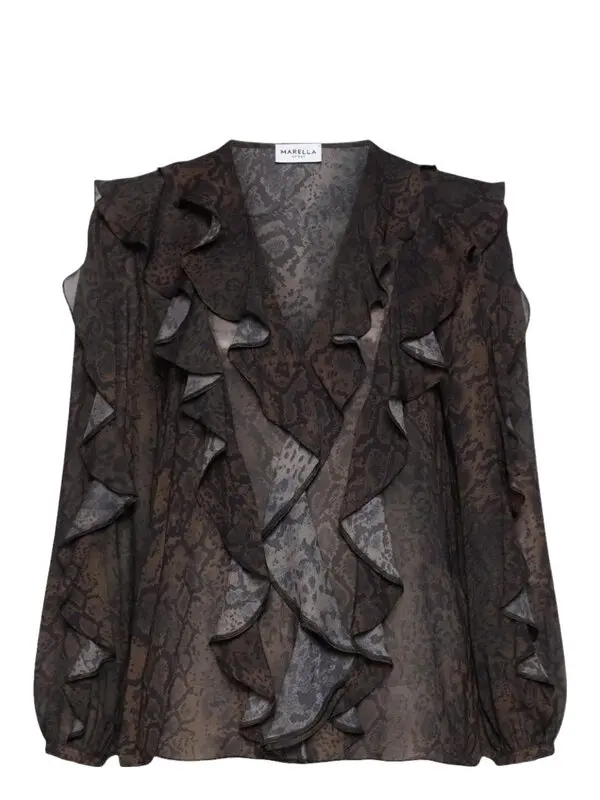 Marella Printed Ruffle Blouse - Black