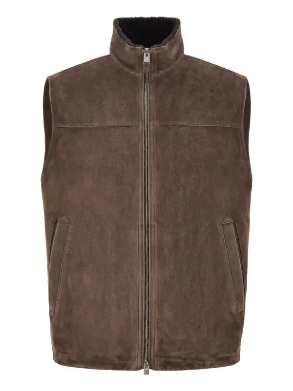 Canali High Neck Zip Gilet - Brown