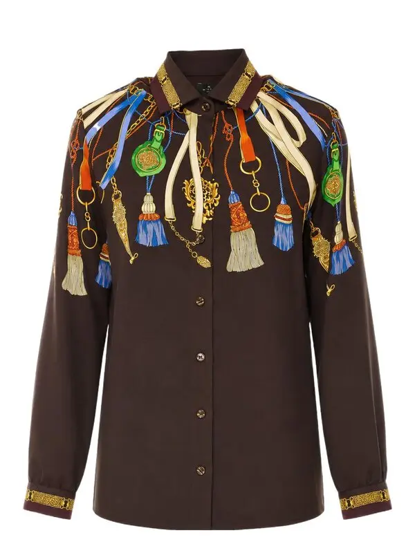 Etro Tassel-print Silk Shirt - Brown