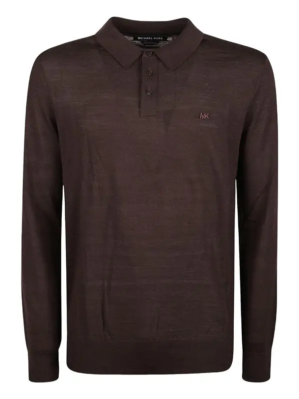 Michael Kors Core Merino Long Sleeve Polo Shirt - Chocolate