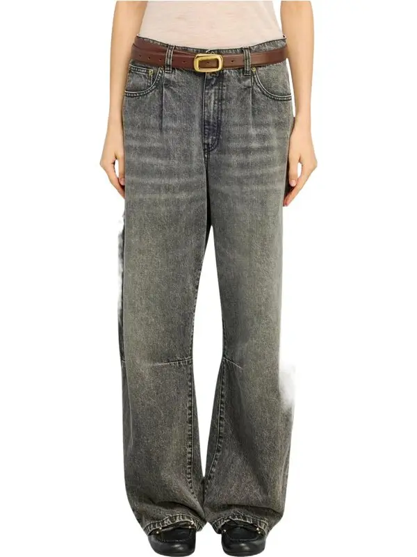 SEMICOUTURE Boyfriend Jeans With Pleated Legs - Gray