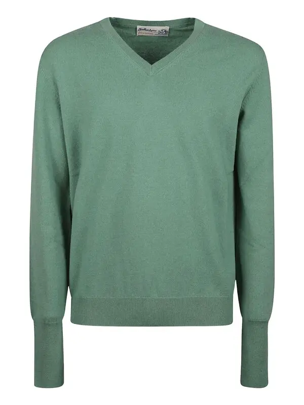 BALLANTYNE Plain Stitch V-neck Sweater - Zephirgreen