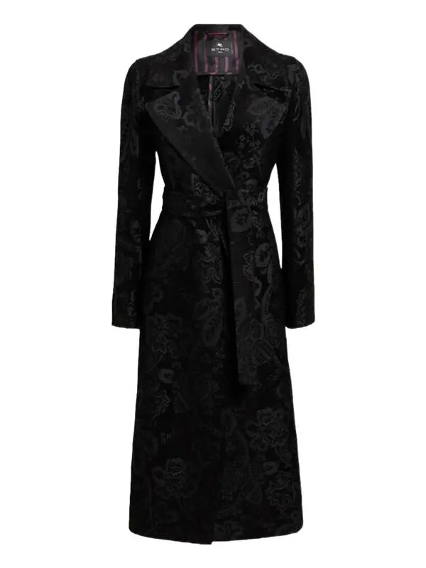 Etro Floral Jacquard Double-breasted Coat - Black