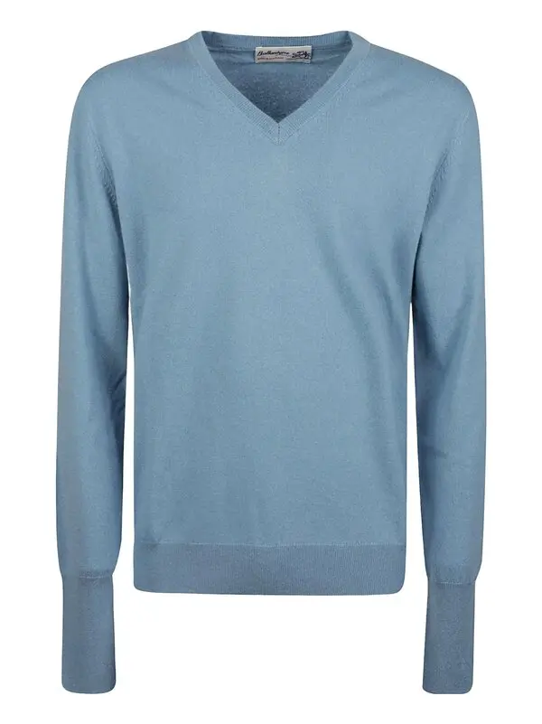 BALLANTYNE Plain Stitch V-neck Knitted Sweater - Duskblue