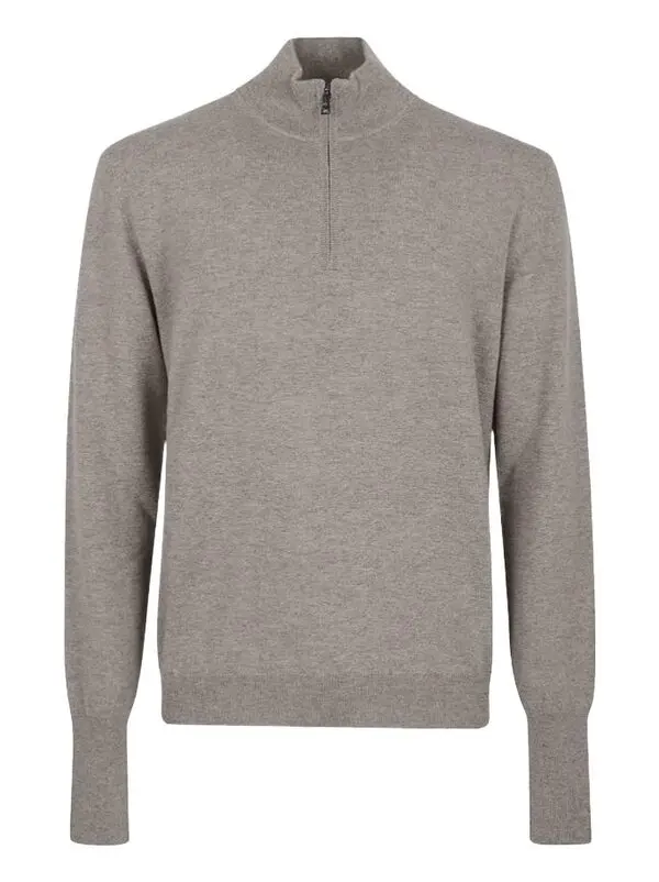 BALLANTYNE Half Zip Mock Neck Sweater - Lightbeige