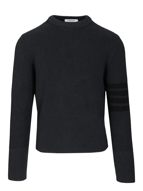 Thom Browne Ribbed Cotton Sweater With Signature Stripes - Blue