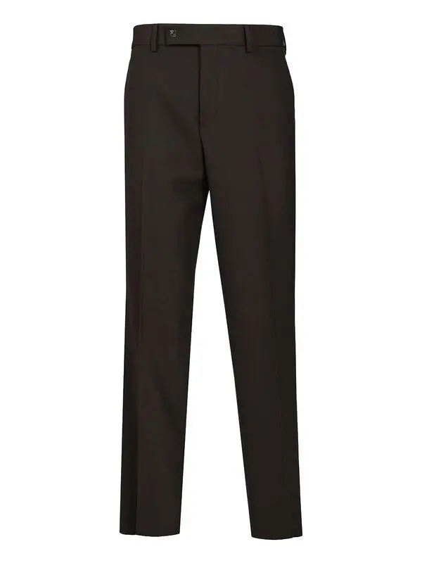 Fendi Wool Gabardine Cigarette Trousers With Micro Ff Logo - Brown