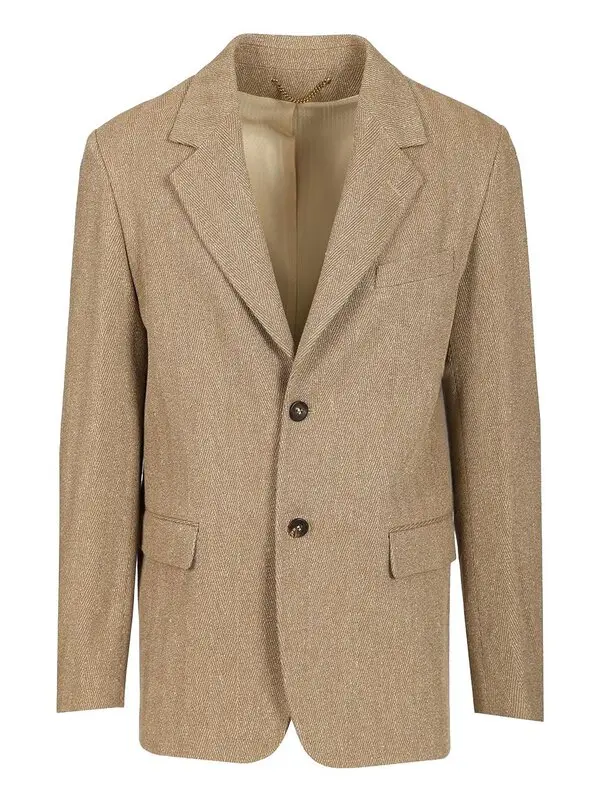 GOLDEN GOOSE Single-breasted Chevron Linen Blend Blazer - Multicolor