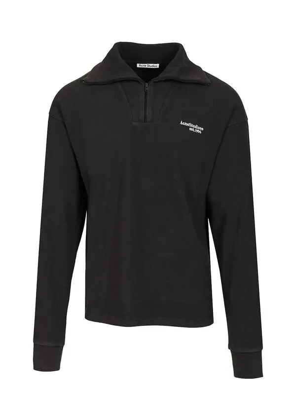 Acne Studios Half-zip Sweatshirt With Logo - Black
