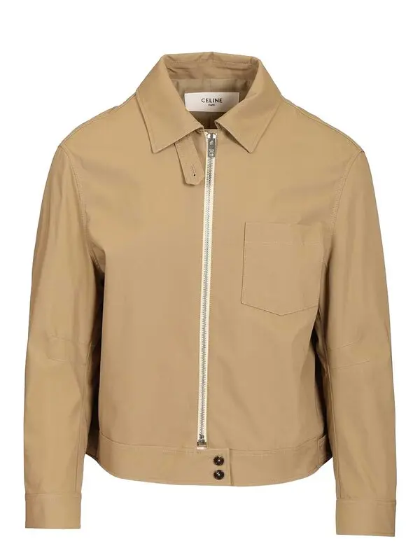 Celine Cotton Jacket With Embroidered Triomphe Logo - Cream