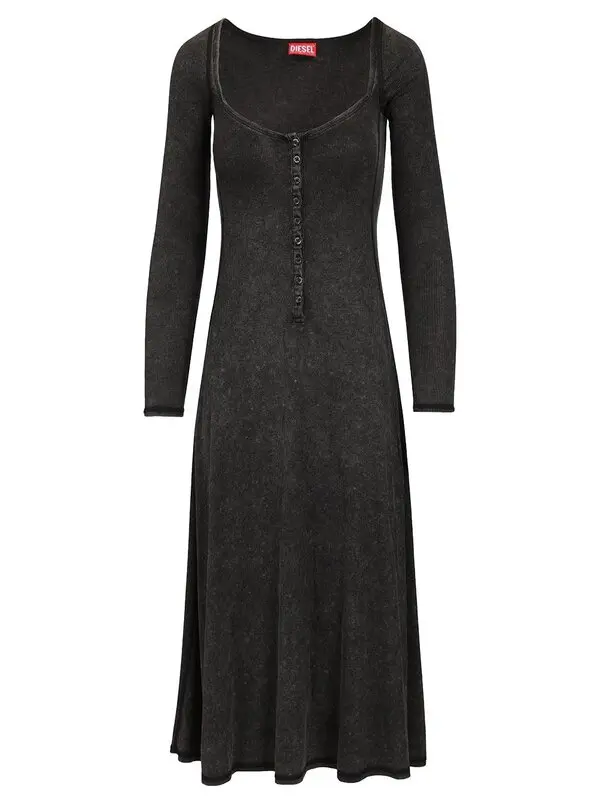 DIESEL® Shaded Ribbed Jersey Midi Dress - Black