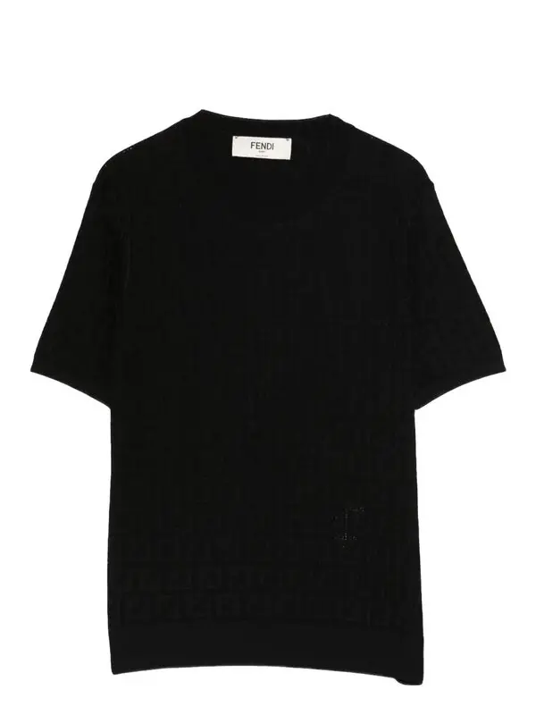 Fendi Ff Monogram Cotton-viscose Knit Sweater With Side Slits - Black