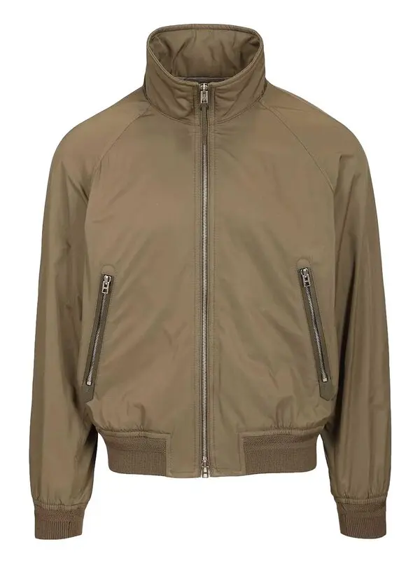 TOM FORD Zip Up Jacket With Cashmere Lining And Leather Trim - Green