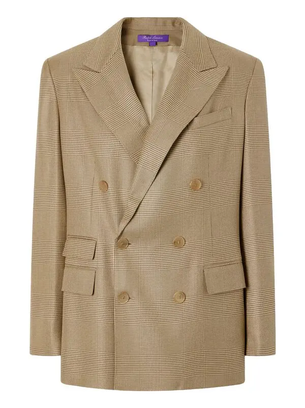 Ralph Lauren Glen Double-breasted Prince Of Wales Checked Silk Blazer - Brown