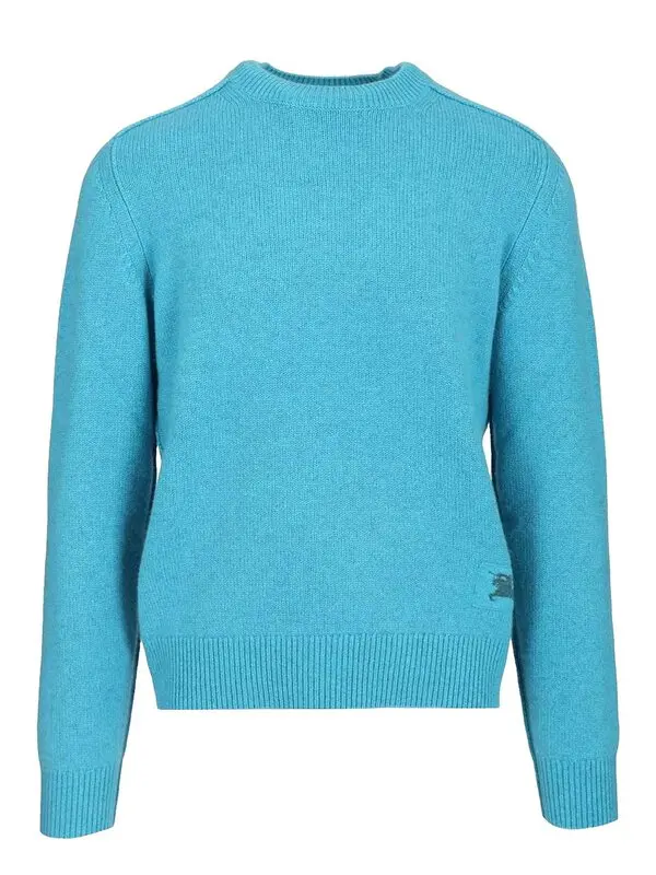 Burberry Cashmere Blend Pullover With Equestrian Knight Design - Blue