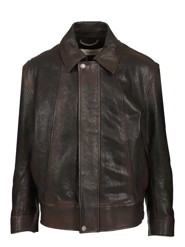 GOLDEN GOOSE Nappa Leather Bomber Jacket With Distressed Finish - Multicolor