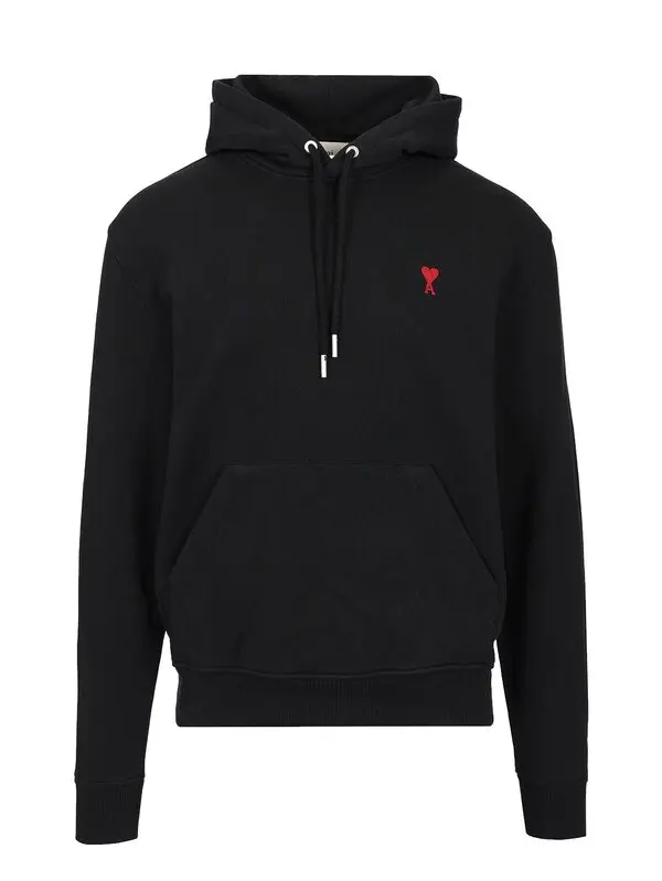AMI Paris Cotton Hoodie With De Coeur Embroidery - Black