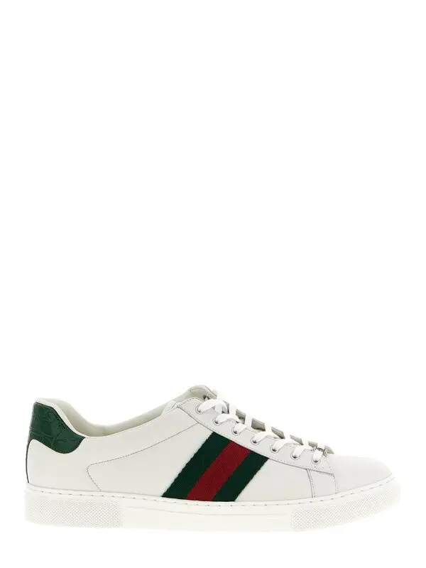 Gucci Ace Leather Sneakers With Web Ribbon Detail - White