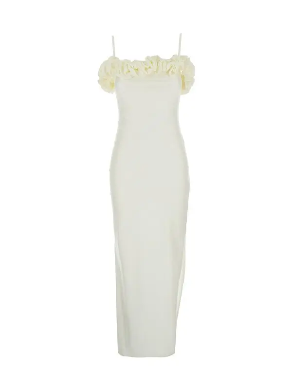 Coperni White Sleeveless Ruched Asymmetric Hem Tech Fabric Dress - Multicolor