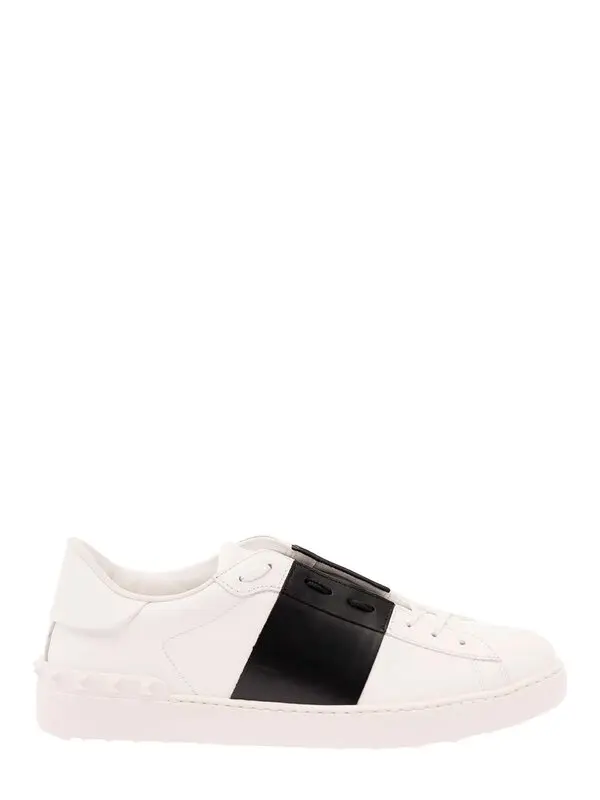 Valentino Garavani Open Low Sneakers With Contrast Band And Studs In Leather - White