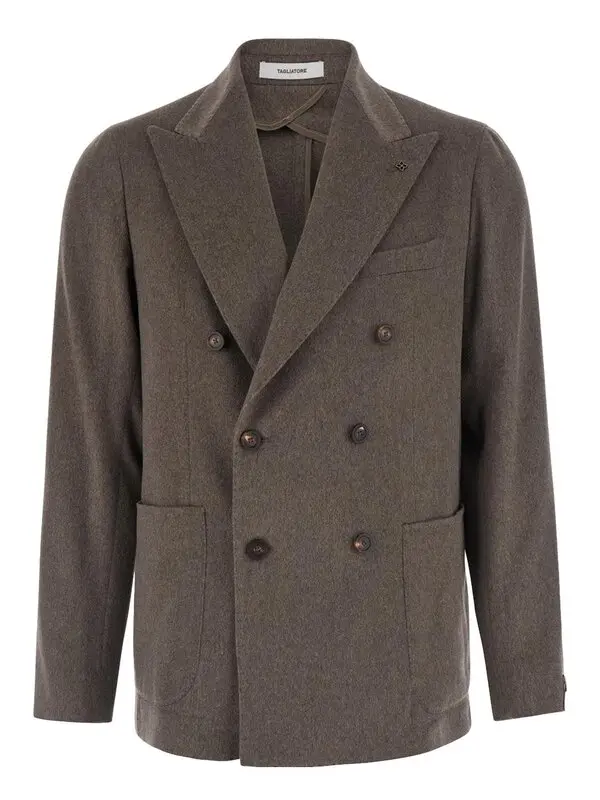 Tagliatore Montecarlo Double-breasted Wool Jacket With Peak Lapel And Logo Brooch - Brown