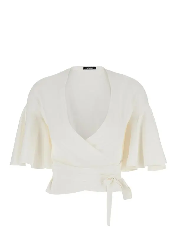 Jacquemus White Top With Crossed Neck In Tech Fabric For - Multicolor