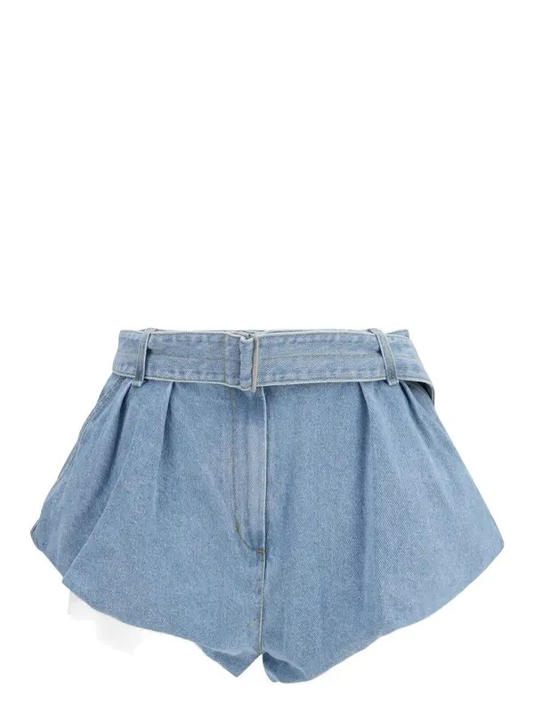 Magda Butrym High-rise Flared Denim Shorts With Undershorts - Blue