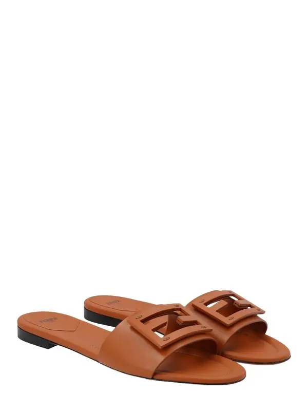 Fendi Smooth Leather Baguette Slides - Brown