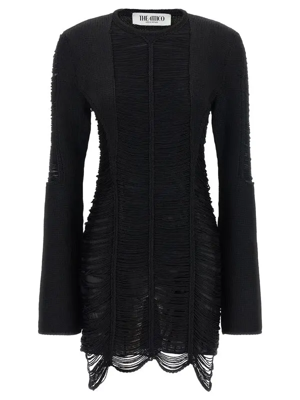 Attico Fringed Knit Dress - Black
