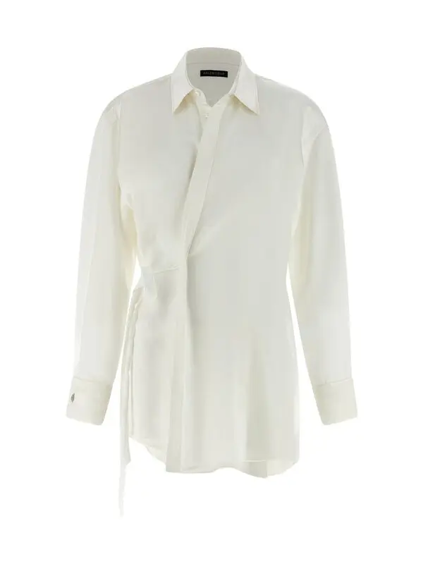 Balenciaga Wrap Shirt In Bio-technical Silk Satin - White