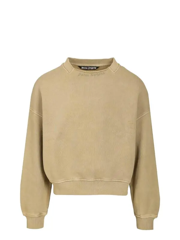 Palm Angels Curved Logo Cotton Sweatshirt - Green