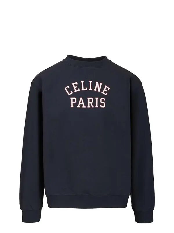 Celine Crewneck Cotton Sweatshirt With Paris Print - Blue