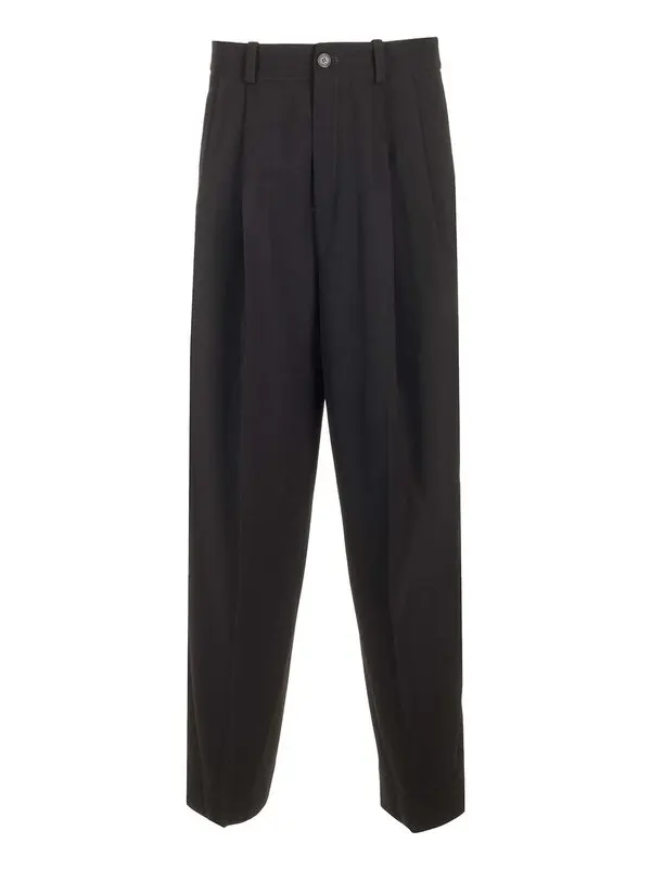 Off-White Virgin Wool Pleated Wide-leg Trousers - Black