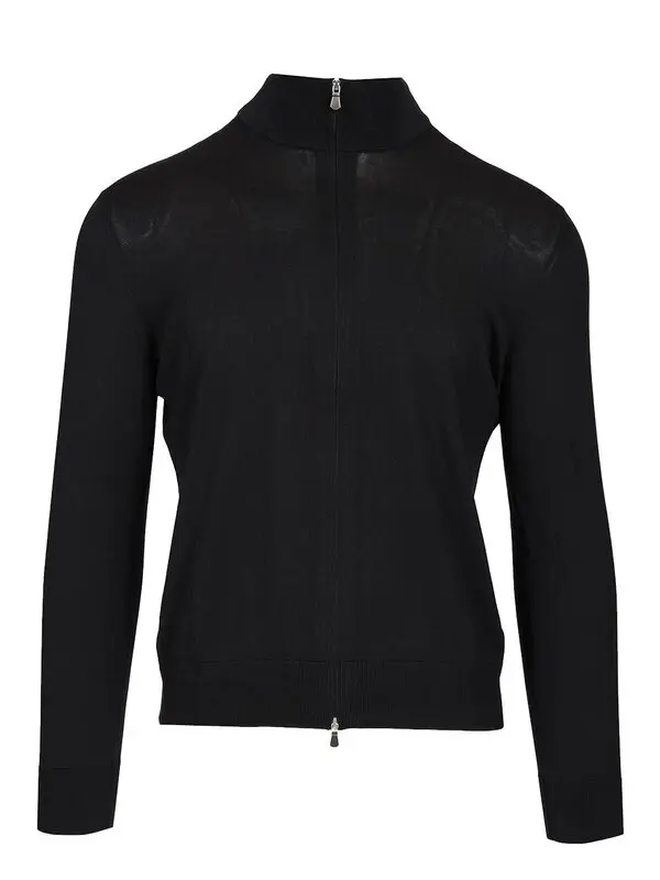 Tagliatore Zip-up High Neck Sweater In Cotton And Silk - Blue