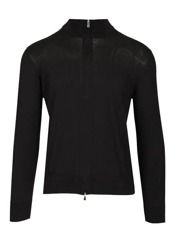 Tagliatore Cotton And Silk High Neck Zip Sweater - Black