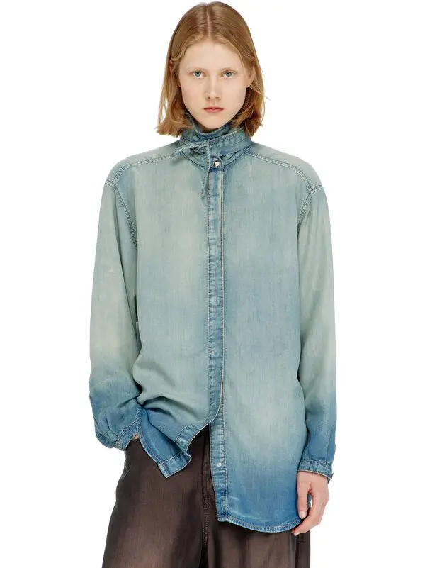 DIESEL® Marbled Fluid Denim Shirt With Extra-long Collar - Blue