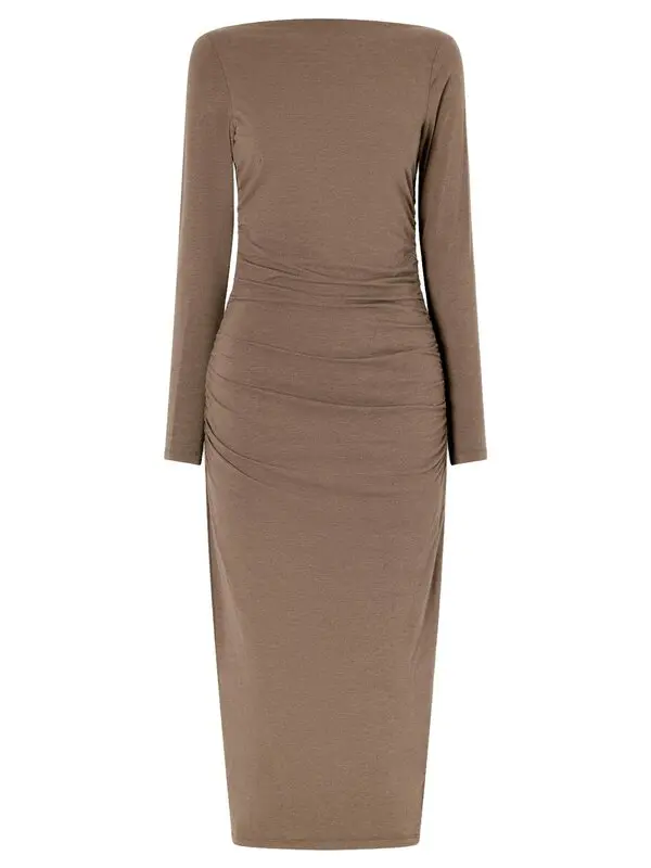 JAMES PERSE Ruched Gathered Cotton-blend Midi Dress - Brown