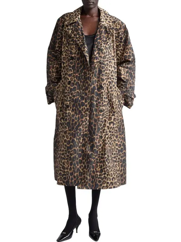 Saint Laurent Printed Nylon Trench Coat - Leopard