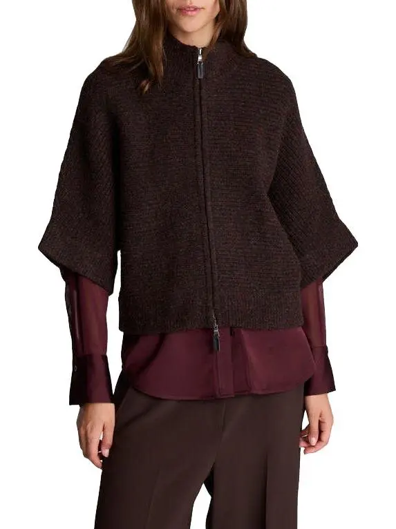 KENNETH COLE Dolman Sleeve Zip Cardigan - Medium Bark Heather