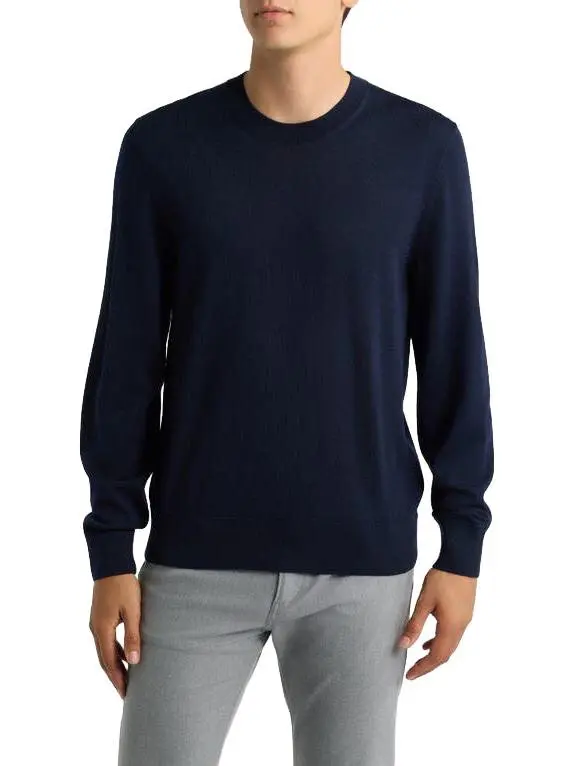BOSS H-leno Virgin Wool Crewneck Sweater - Dark Blue