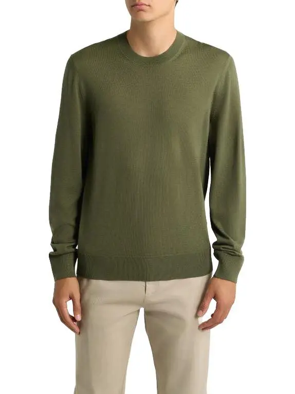 BOSS H-leno Virgin Wool Crewneck Sweater - Open Green