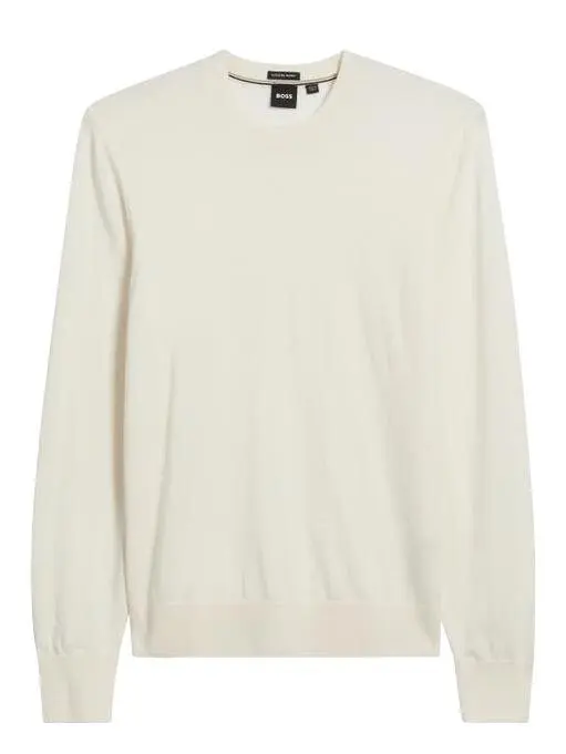 BOSS H-leno Virgin Wool Crewneck Sweater - Open White