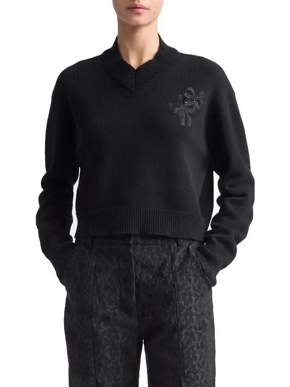 Cecilie Bahnsen Drusilla Embroidered Bow Wool Sweater - Black