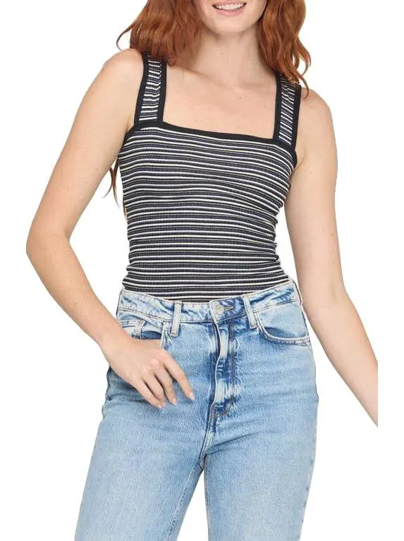 PROJECT SOCIAL T Striped Ribbed Square Neck Tank - Blue Combo